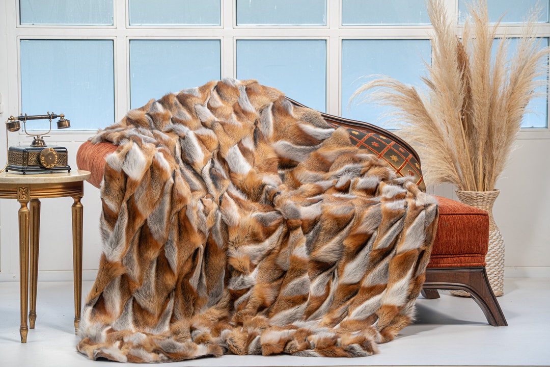Red Fox Fur Throw Blanket: Handmade Luxury - Etsy