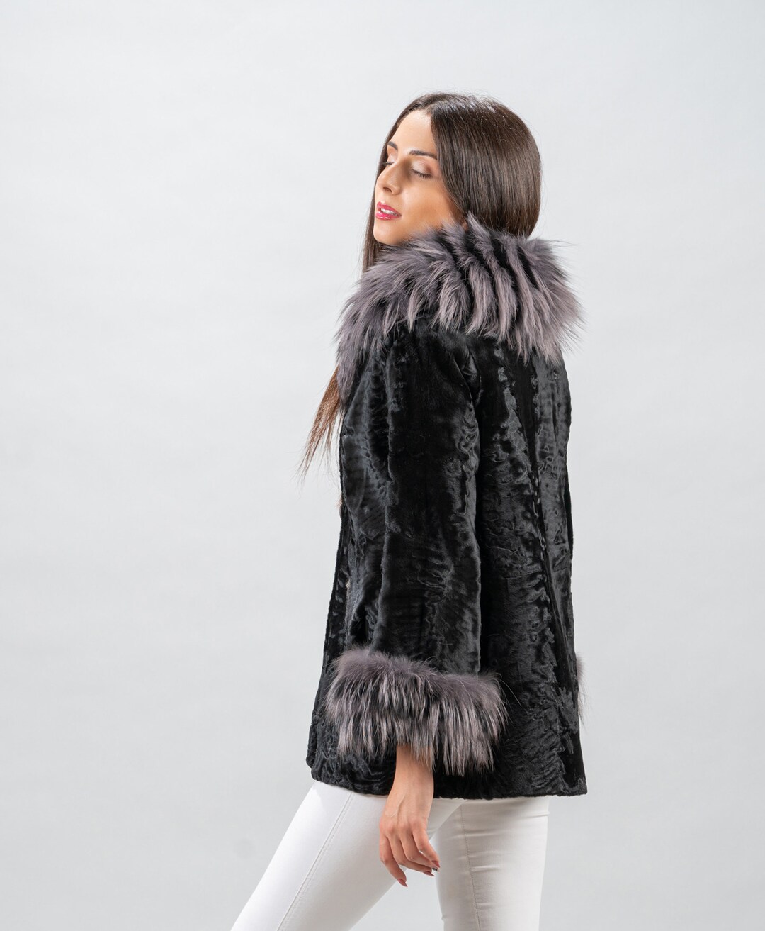 Black Astrakhan Fur Jacket: Finn Raccoon Trim, Winter Coat - Etsy