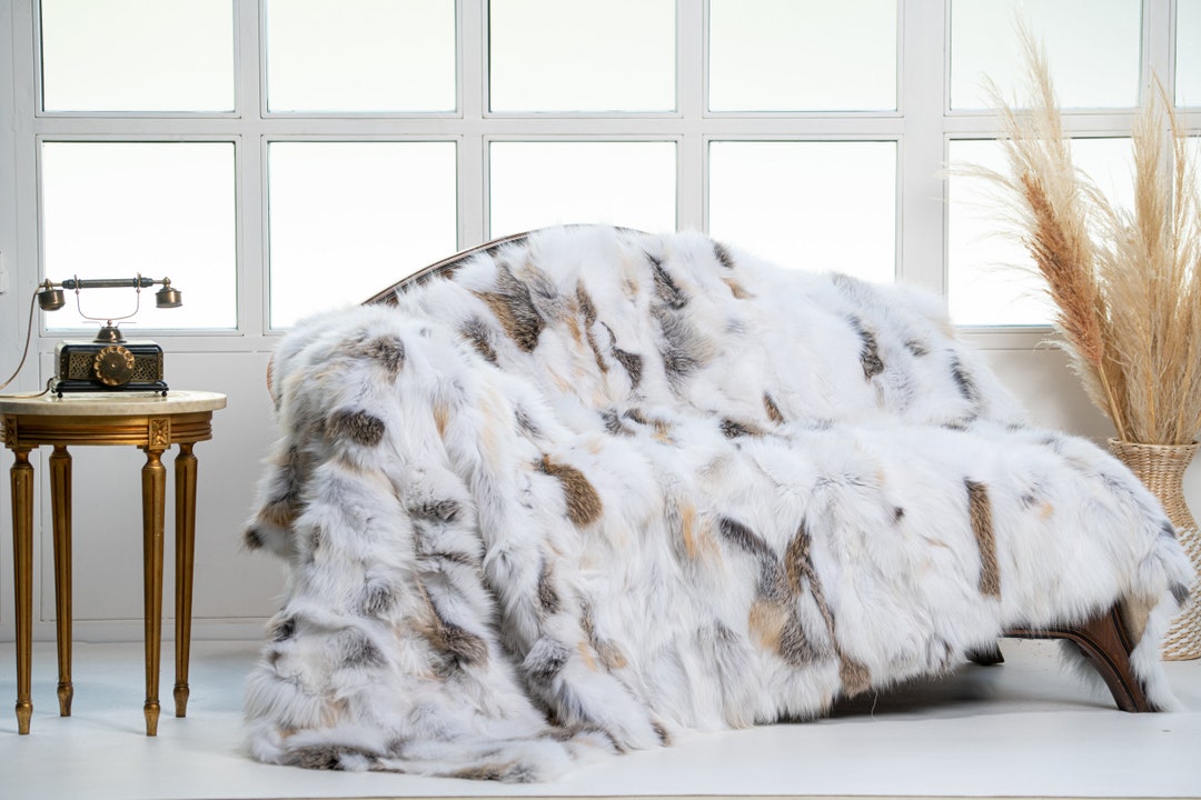 Fawn Light Fox Fur Throw Blanket/natural Color/fox Fur Throw/sofa Fur ...