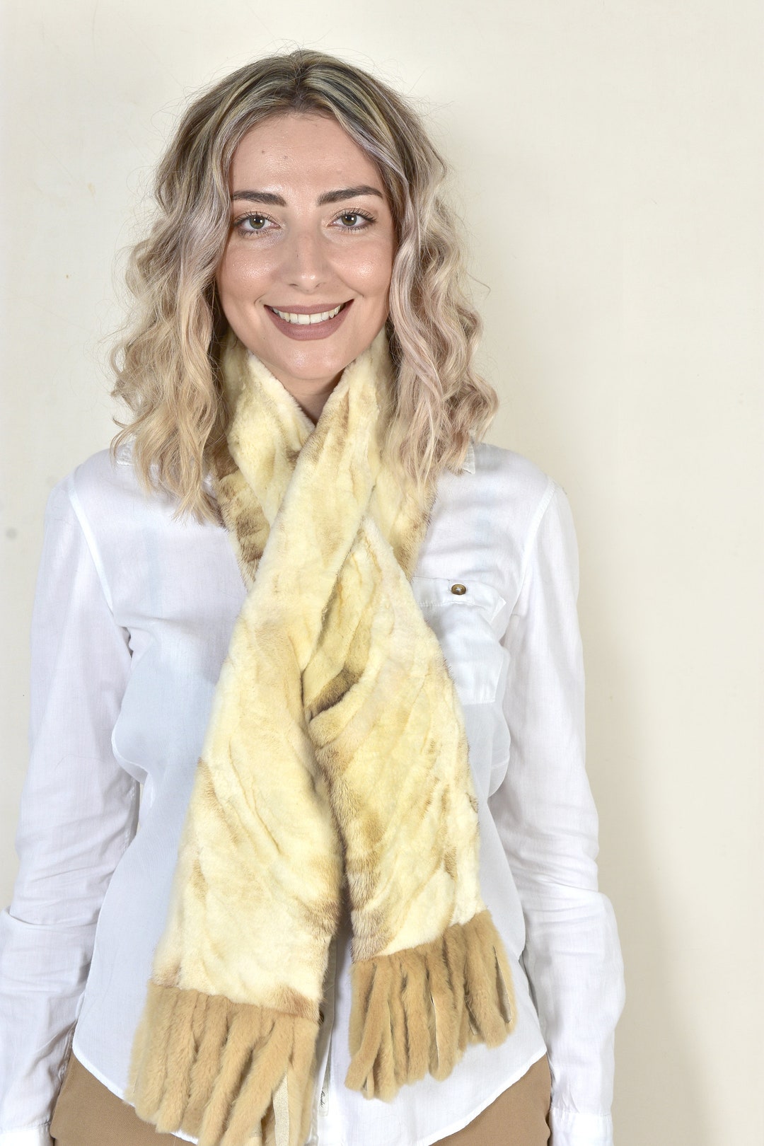 Handmade Sheared Mink Fur Scarf - Cream Velvet Luxury - Etsy