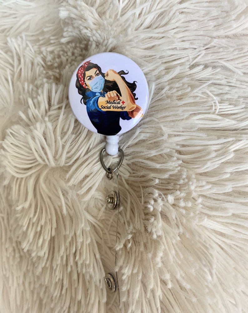 Medical Social Worker. Rosie the Riveter. Cute Badge Reel, Clip, Holder ...