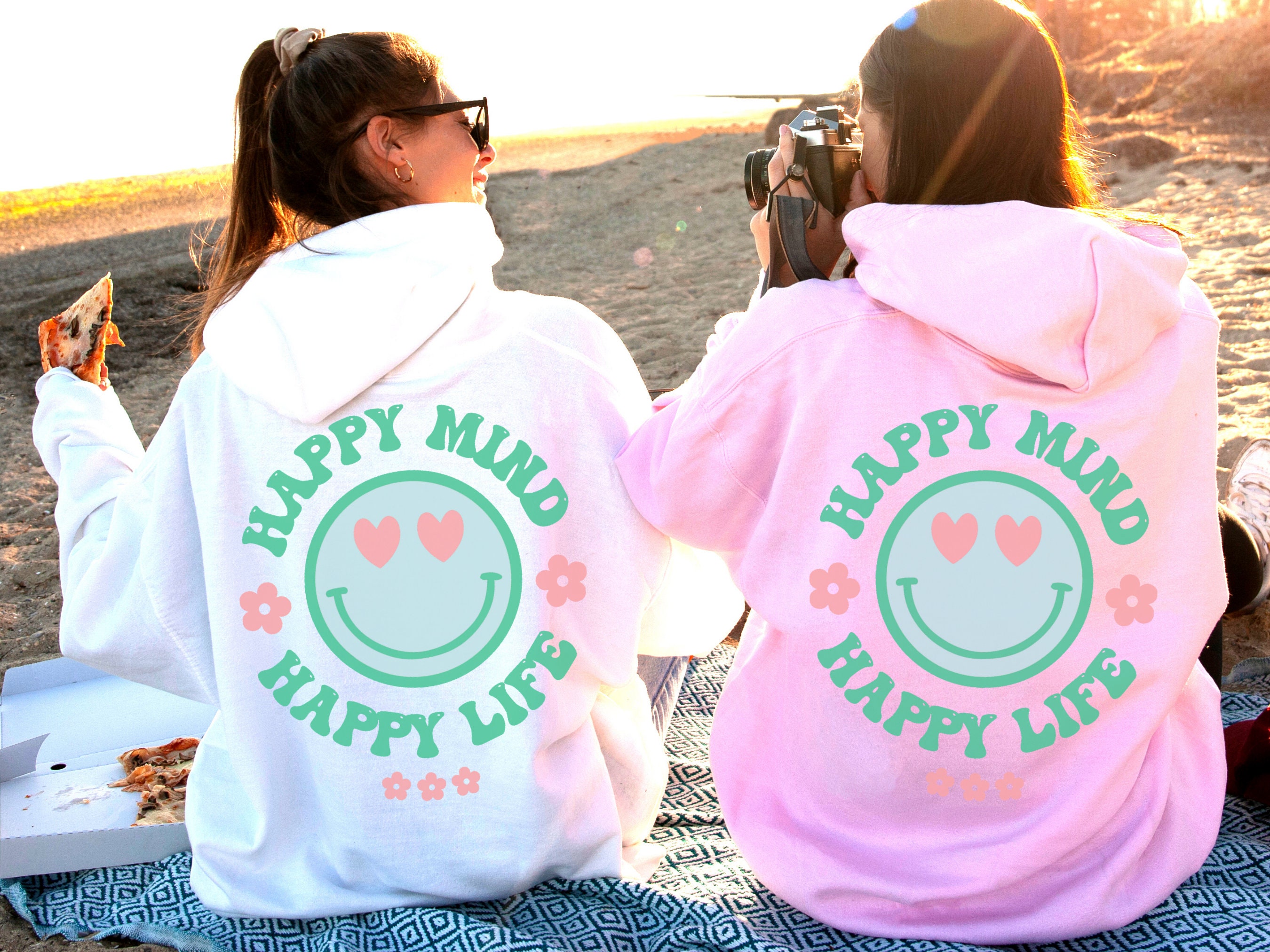 Happy Mind Happy Life Brown Aesthetic Hoodie Trendy Preppy - Etsy