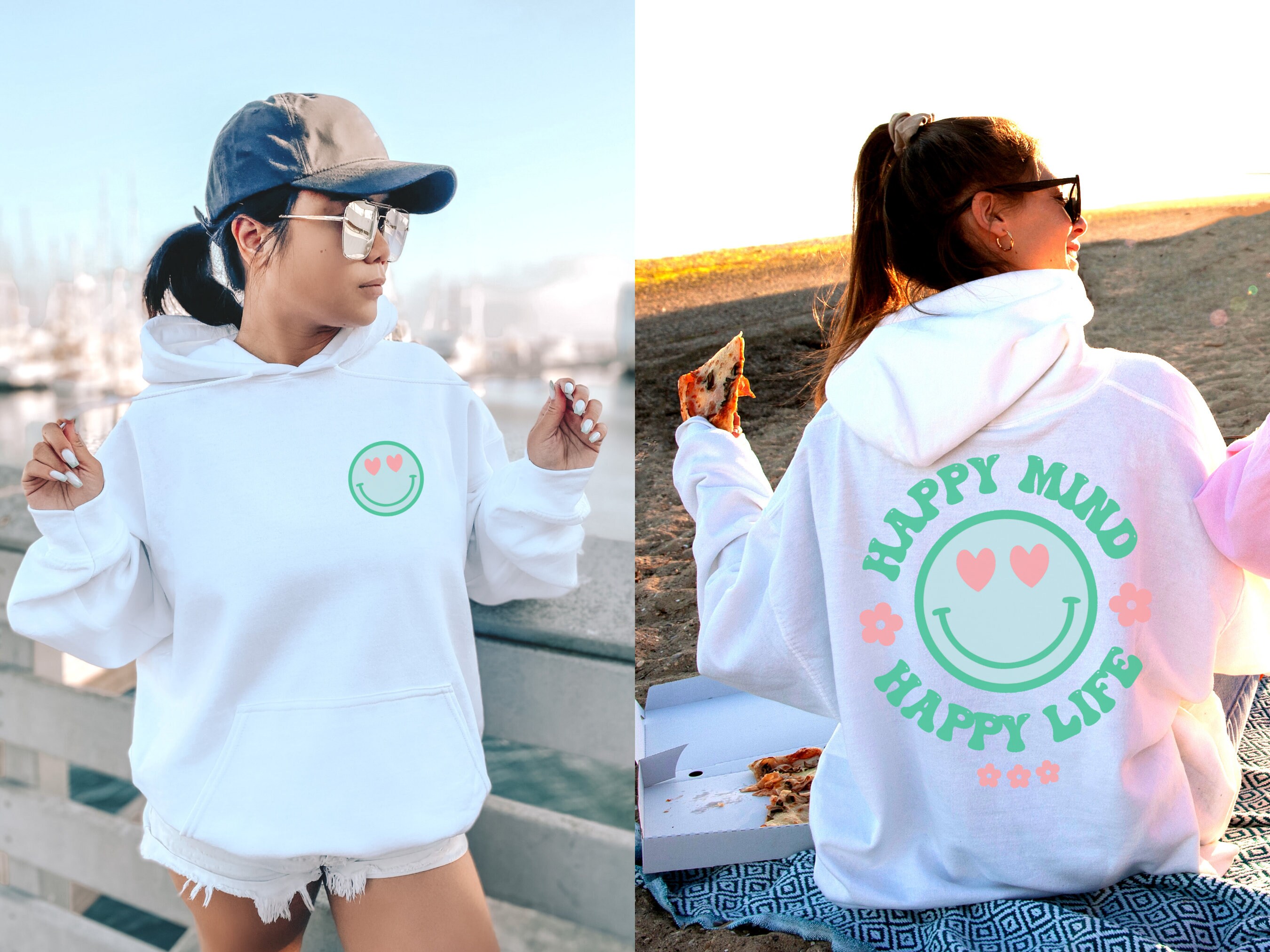 Happy Mind Happy Life Brown Aesthetic Hoodie Trendy Preppy - Etsy