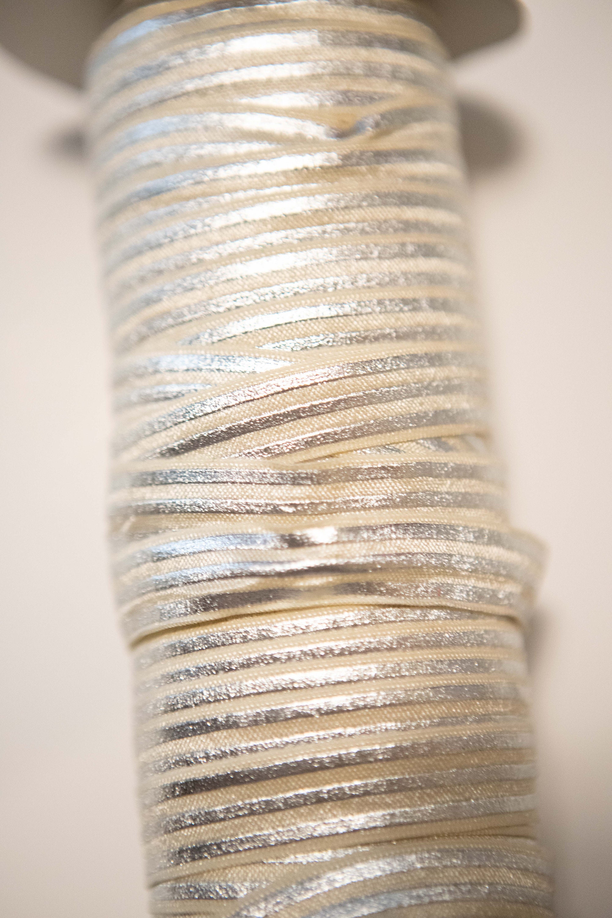 5/8 Ivory with Silver Foil Stripe FOE Printed Fold Over | Etsy