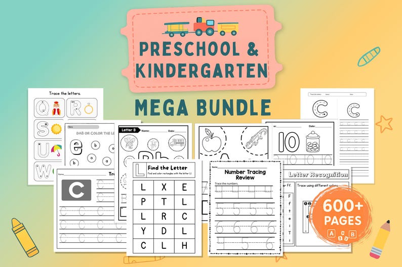 Preschool + Kindergarten Worksheets Bundle | 600+ Pages Printable ...