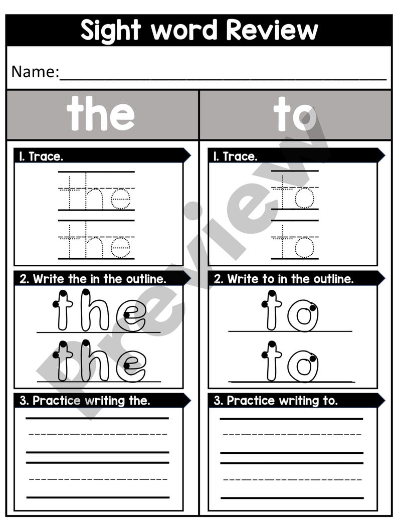 Sight Word Review Worksheets | Kindergarten & Preschool Literacy ...