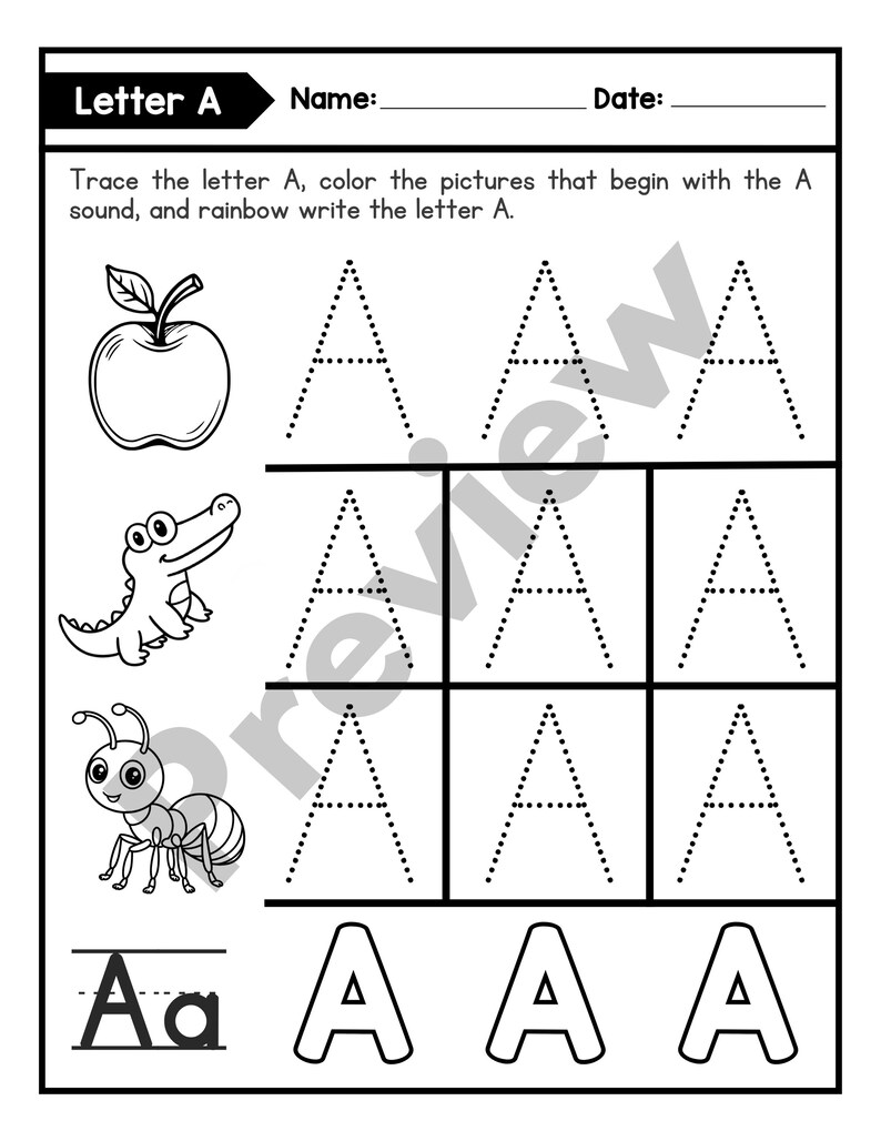 Alphabet Tracing Worksheets With Beginning Sounds | Preschool ...