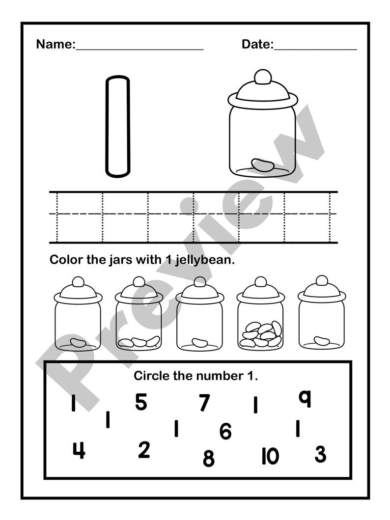 Number Introduction 1–10 Worksheets | Preschool & Kindergarten Counting ...