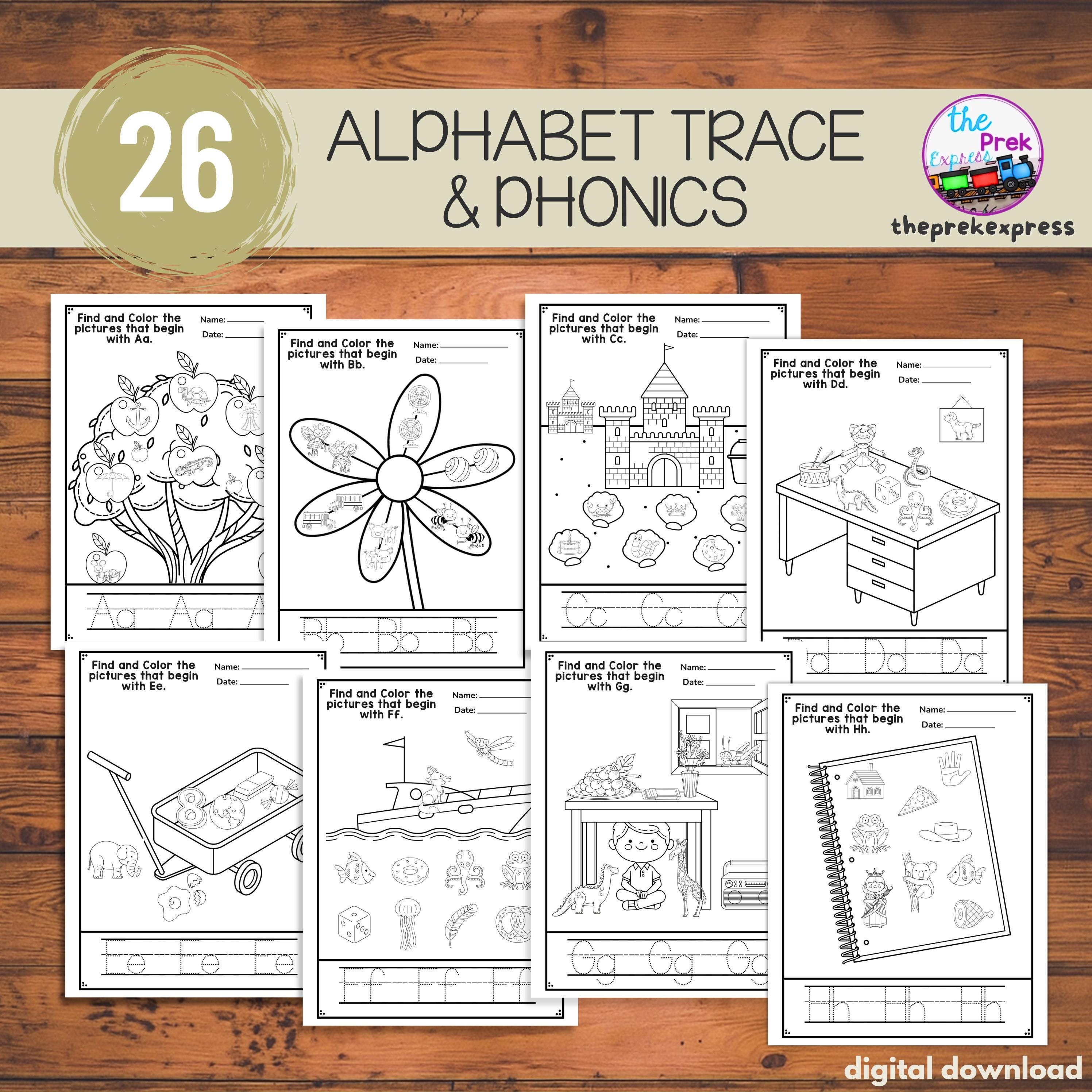 Alphabet Trace and Find Worksheets A–Z | Beginning Sounds & Letter ...