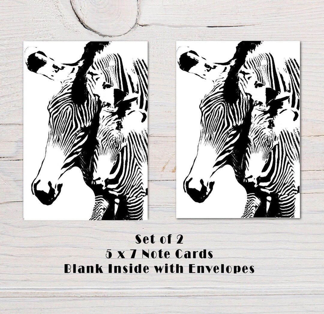 Set of 2 High Quality Zebra Note Cards 5 X 7 Blank Inside - Etsy