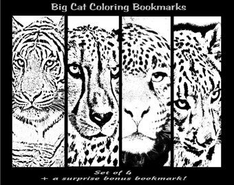 Big Cat Coloring Bookmark - Etsy