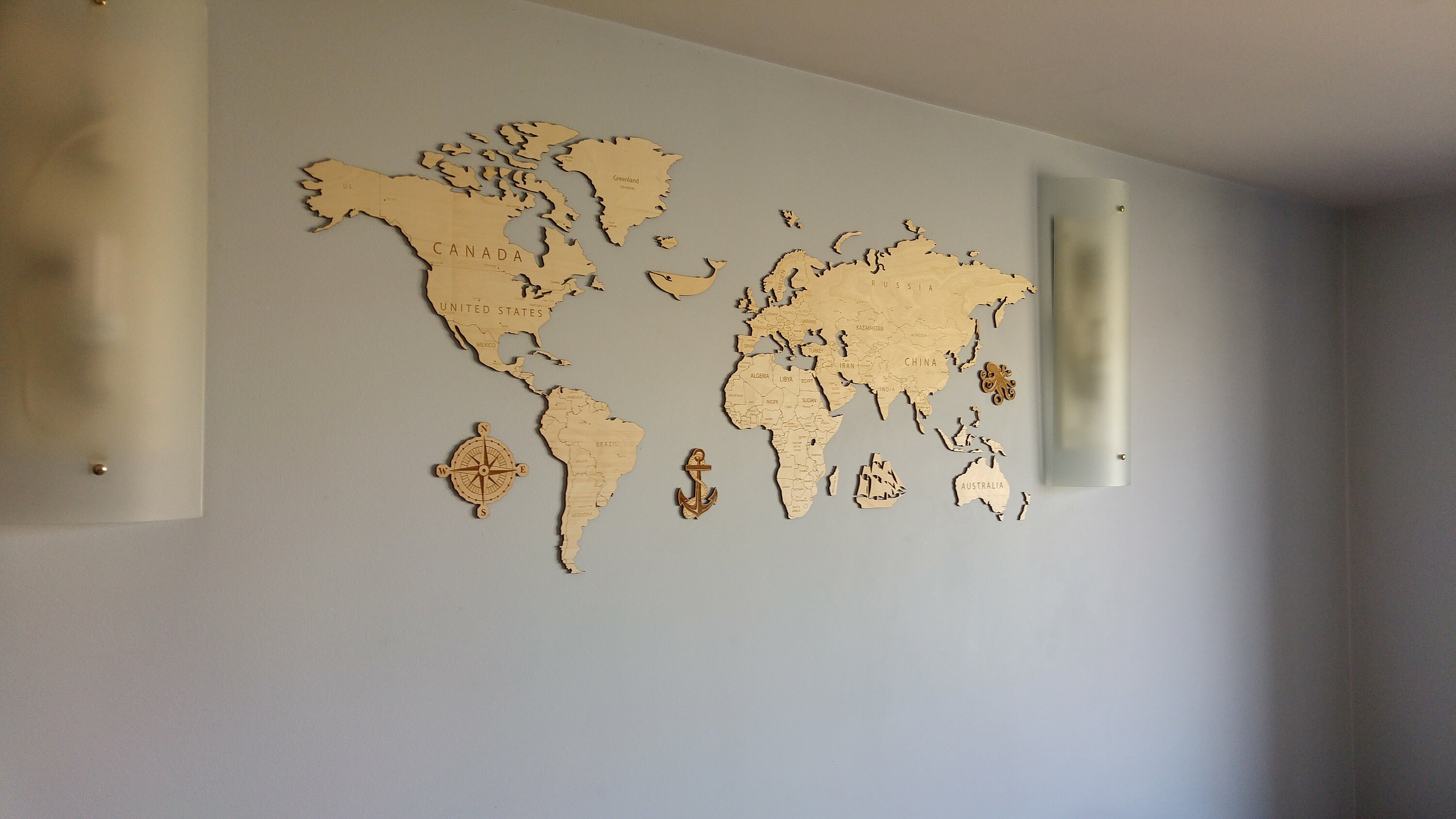 World Map Wall Art Wooden World Map - Etsy