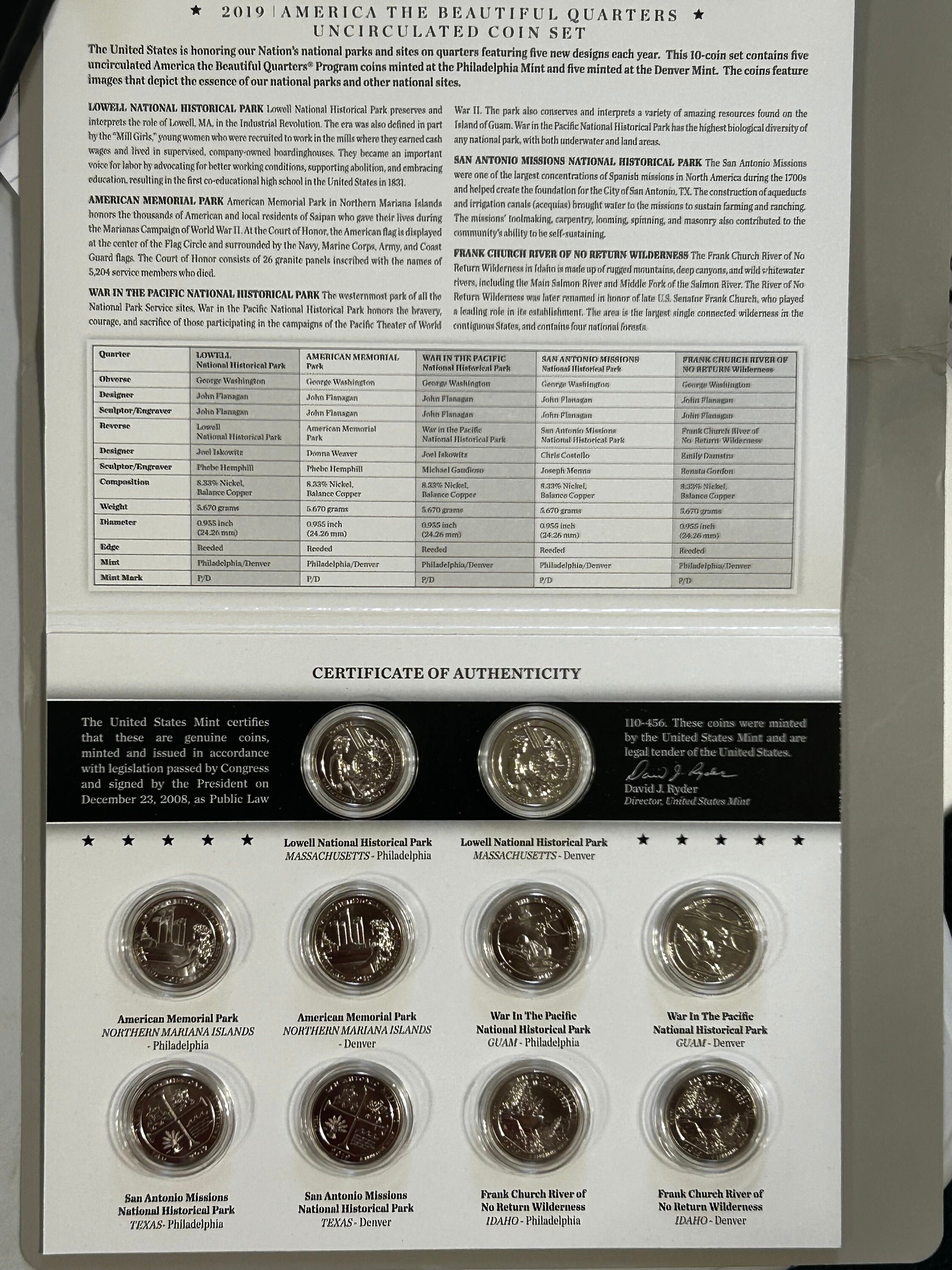 2019 American the Beautiful Quarters, Uncirculated Coin Set (P&D) - Etsy
