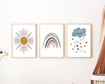Boho Sun Moon Rainbow Cloud (printable) - Etsy