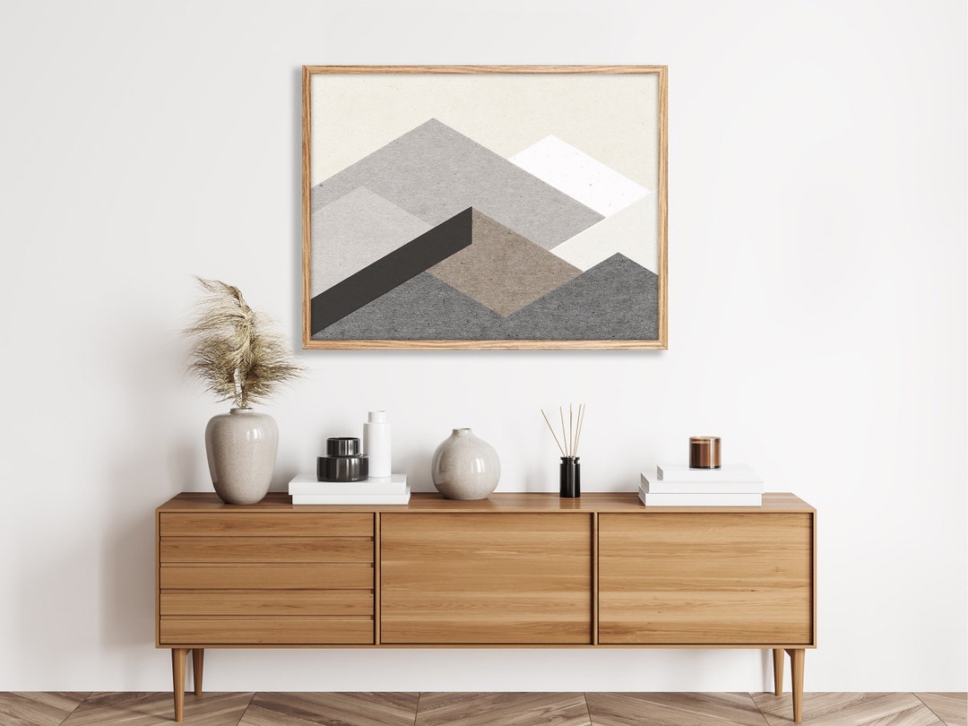 Large Abstract Mountain Art, Minimalist Scandinavian Wall Art, Mountain ...
