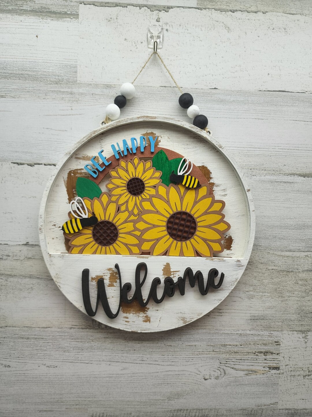 Sunflower Welcome Sign Insert: Bee Happy, 10.5 Inch Round - Etsy