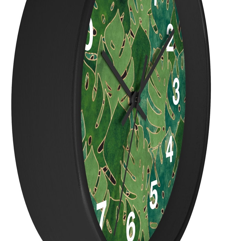 Green Wood Wall Clock Monstera Leaves Emerald Forest Green - Etsy