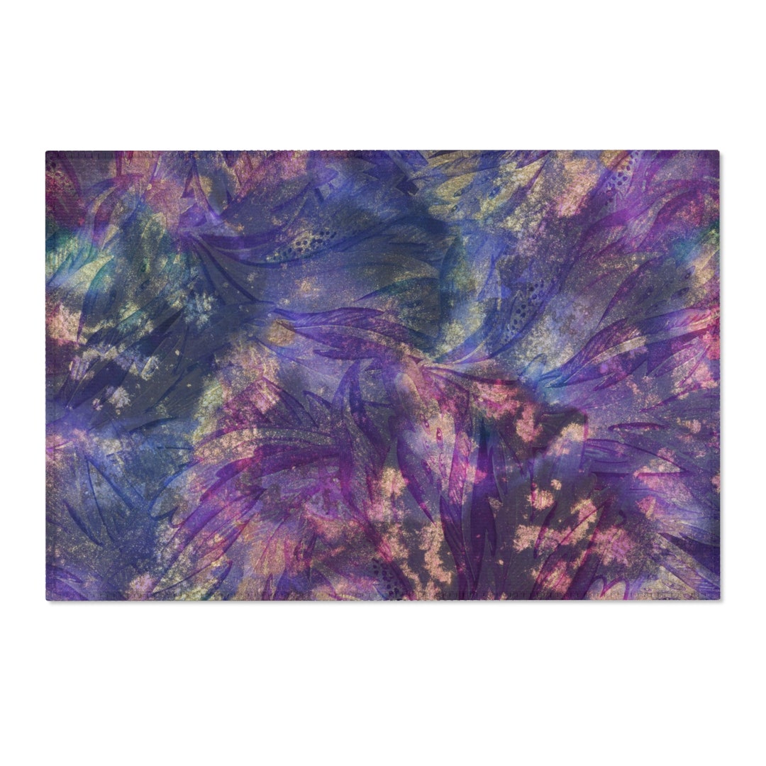 Abstract Boho Area Rug, Navy Blue, Lavender Lilac Purple, Watercolor ...