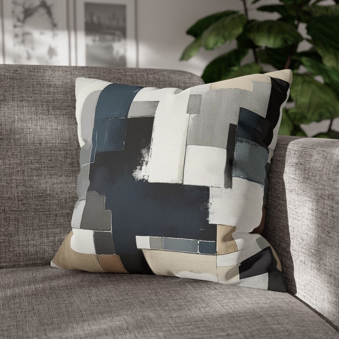 Abstract Couch Throw Pillow Cover | Earthy, Navy Blue, Grey White ...
