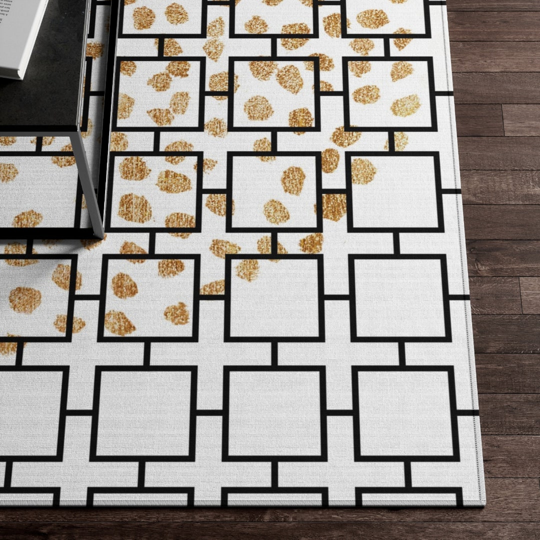 Boho Area Rug, Modern Art Deco, Abstract White, Black Geometric ...