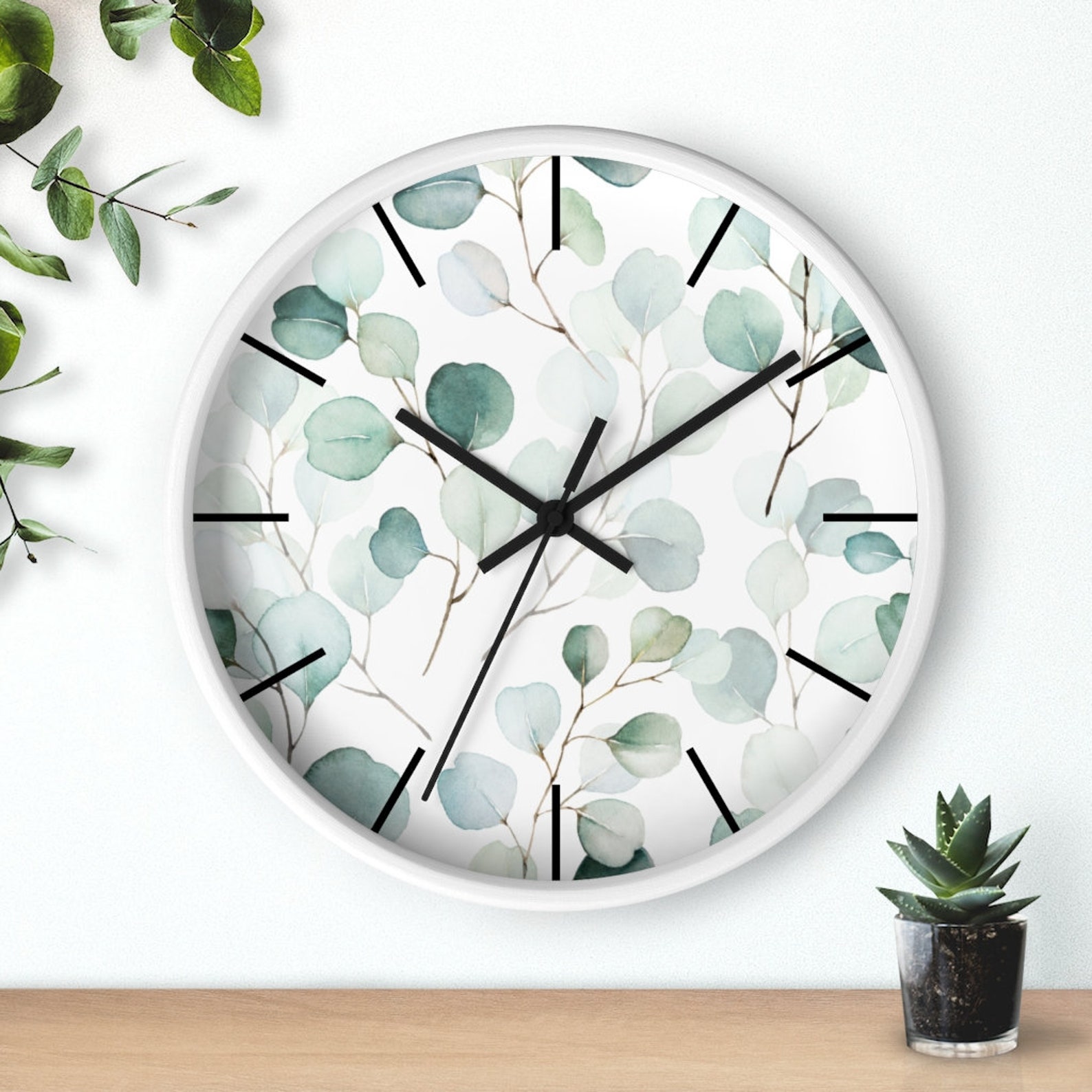 Eucalyptus Wall Clock Floral Wall Clock Mint Green Office or - Etsy