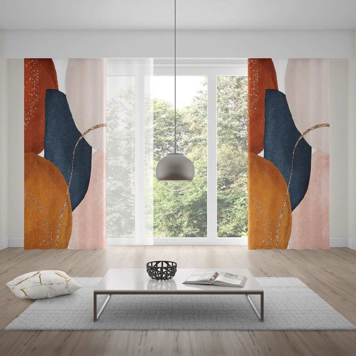 Boho Chic Window Curtains Abstract Navy Blue Blush Pink - Etsy