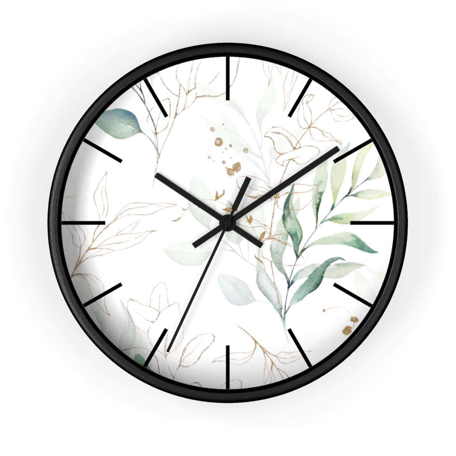 Eucalyptus Wall Clock Floral Wall Clock Mint Green and Gold | Etsy