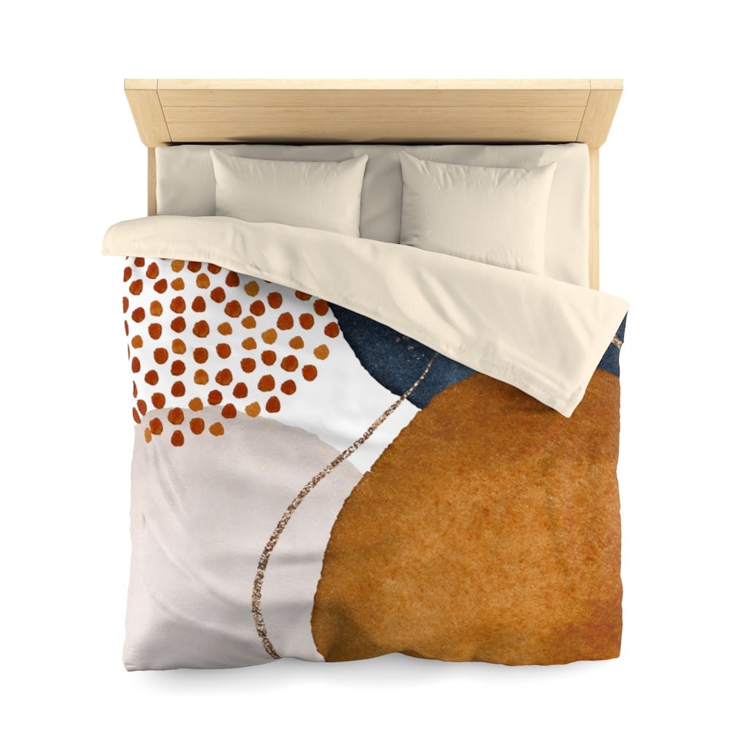 Abstract Duvet Cover, Bedding Set, Navy Beige, Rust Burnt Orange ...