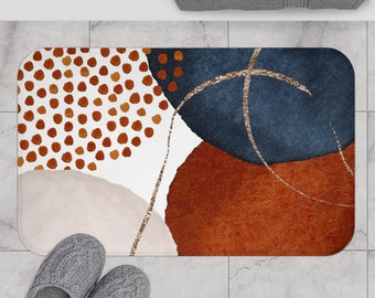 Boho Chic Abstract Bath Mats and Rugs Navy Blue and Beige | Etsy