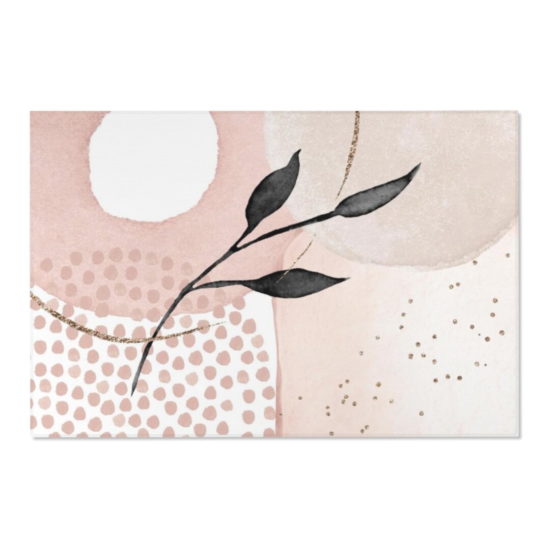 Boho Chic Abstract Area Rugs, Pastel Blush Pink Beige Black Ink Floral ...