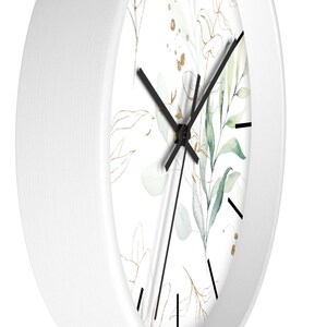 Eucalyptus Wall Clock, Floral Wall Clock, Mint Green and Gold Office or ...