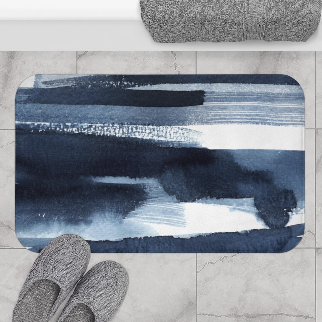 Cute Bath Mat and Rug, Blue Kitchen Mat, Navy White, Pale Blue, Ombre ...