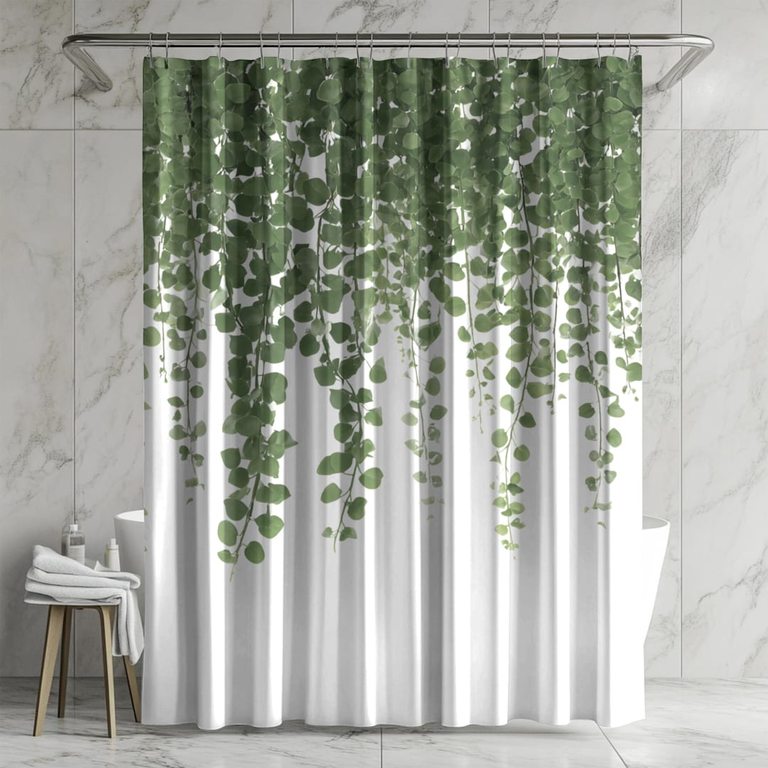Green Shower Curtain | Earthy Neutral Botanical Fabric Shower Curtain ...