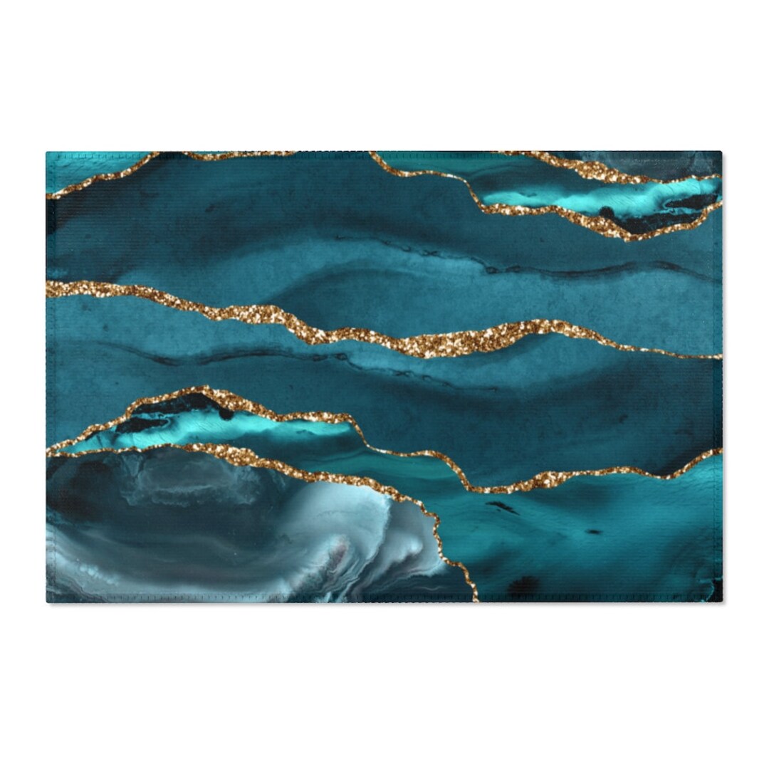 Boho Chic Area Rugs, Teal Blue Green, and Beige Agate Quartz, Marble ...