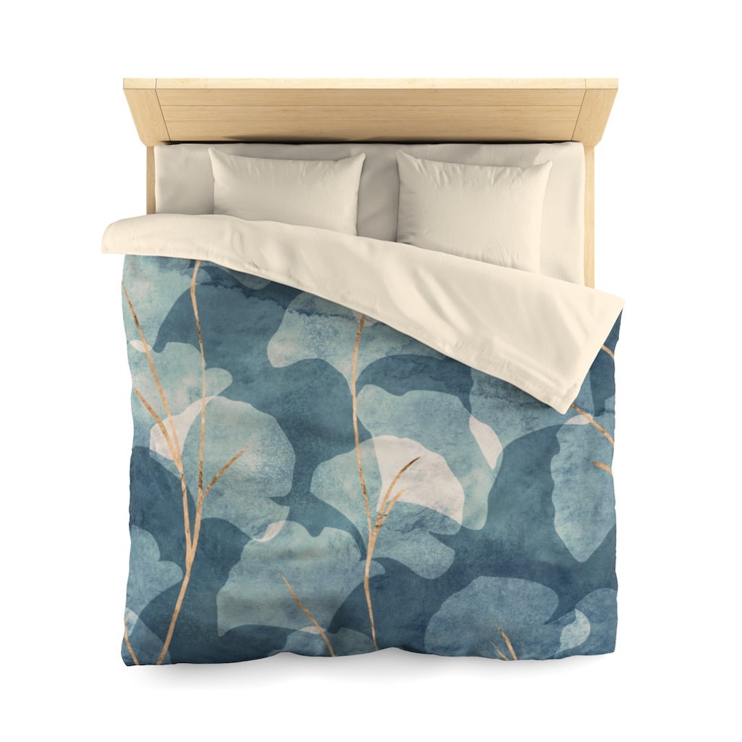 Blue Duvet Cover, Light Blue Beige, Ginko Leaves, Abstract Floral Art ...