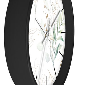 Eucalyptus Wall Clock, Floral Wall Clock, Mint Green and Gold Office or ...
