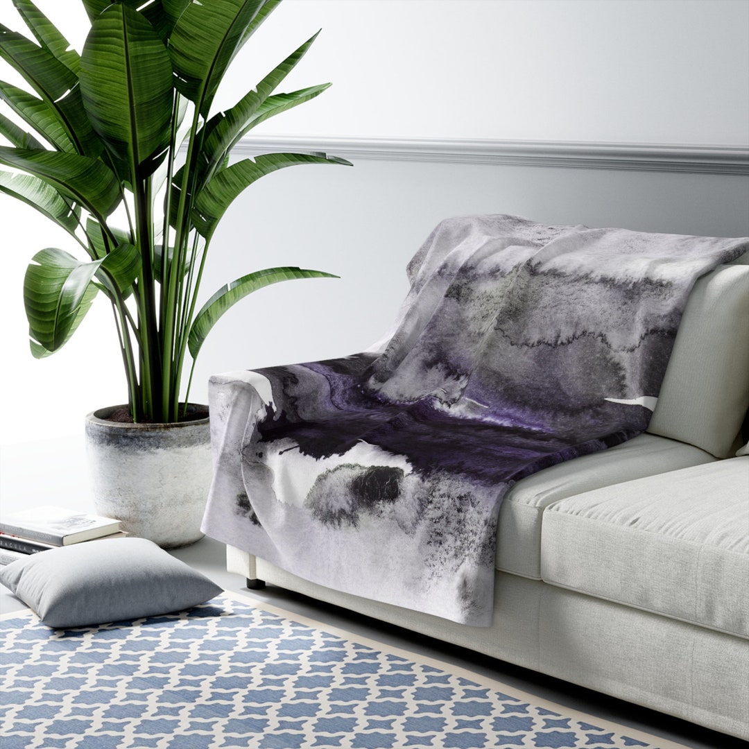 Modern Abstract Couch Throw Blanket | Watercolor Lavender Lilac, Violet ...