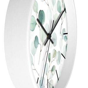 Eucalyptus Wall Clock, Floral Wall Clock, Mint Green White, Silent ...