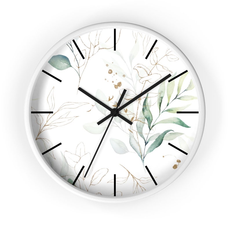 Eucalyptus Wall Clock Floral Wall Clock Mint Green and Gold | Etsy
