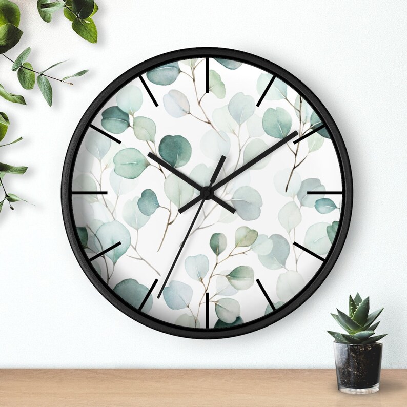 Eucalyptus Wall Clock Floral Wall Clock Mint Green Office or - Etsy