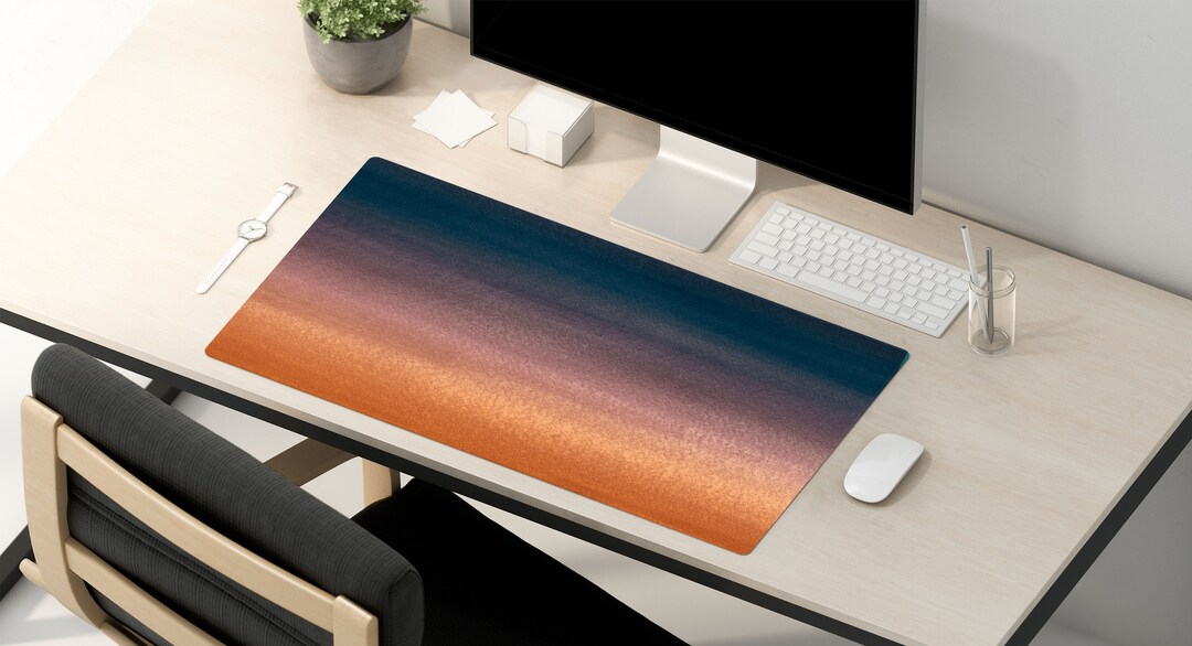 Cute Desk Mat, Navy Lilac, Burnt Orange, Watercolor Ombre, Computer ...