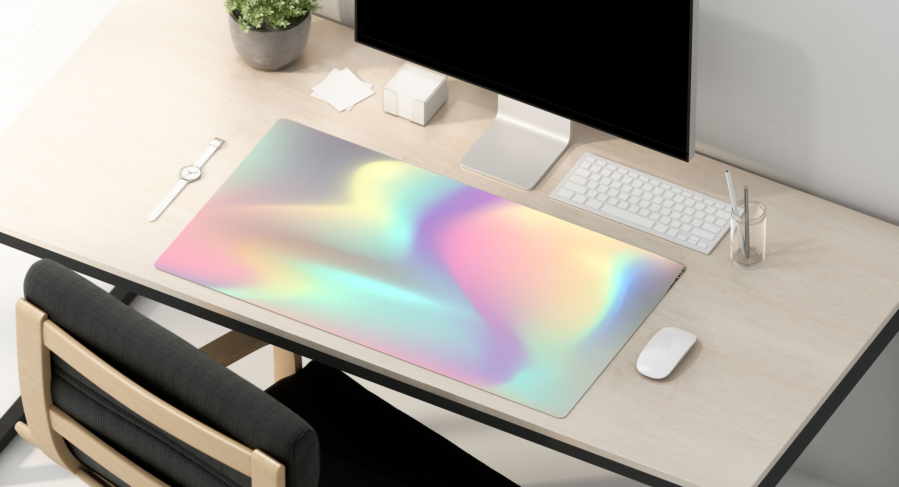 Holographic Abstract Desk Mat Lavender Yellow Mint Desk | Etsy