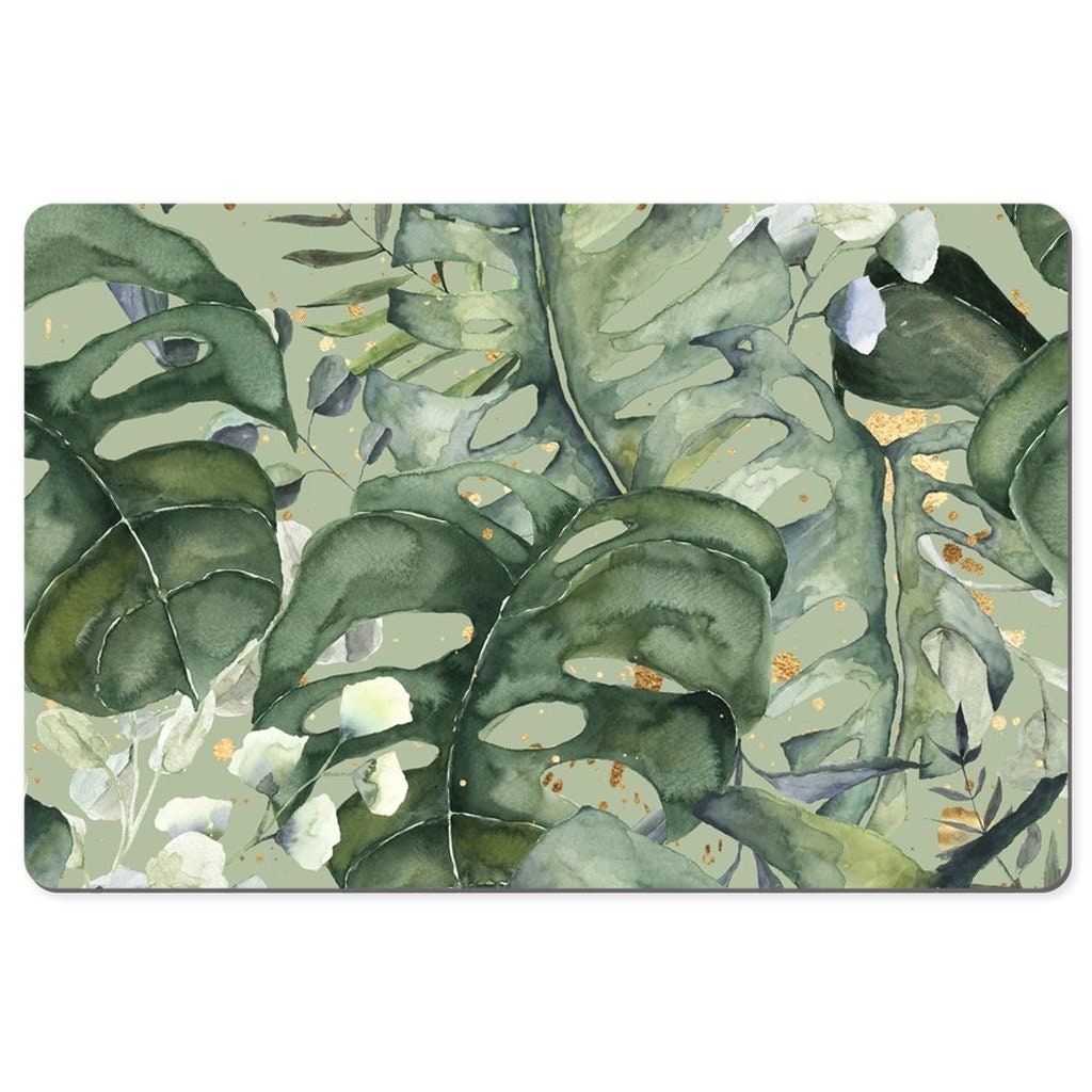Floral Desk Mat, Forest Green, Monstera Jungle Tropical Leaves, Desk ...