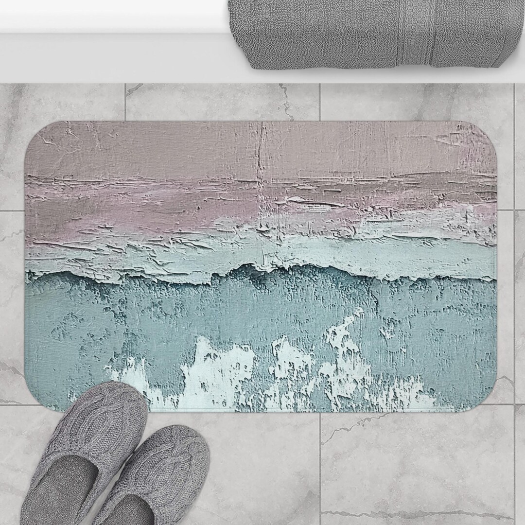 Rustic Bath Mat, Kitchen Mat | Retro Fade Blue, Pale Mauve Grey, Pastel ...
