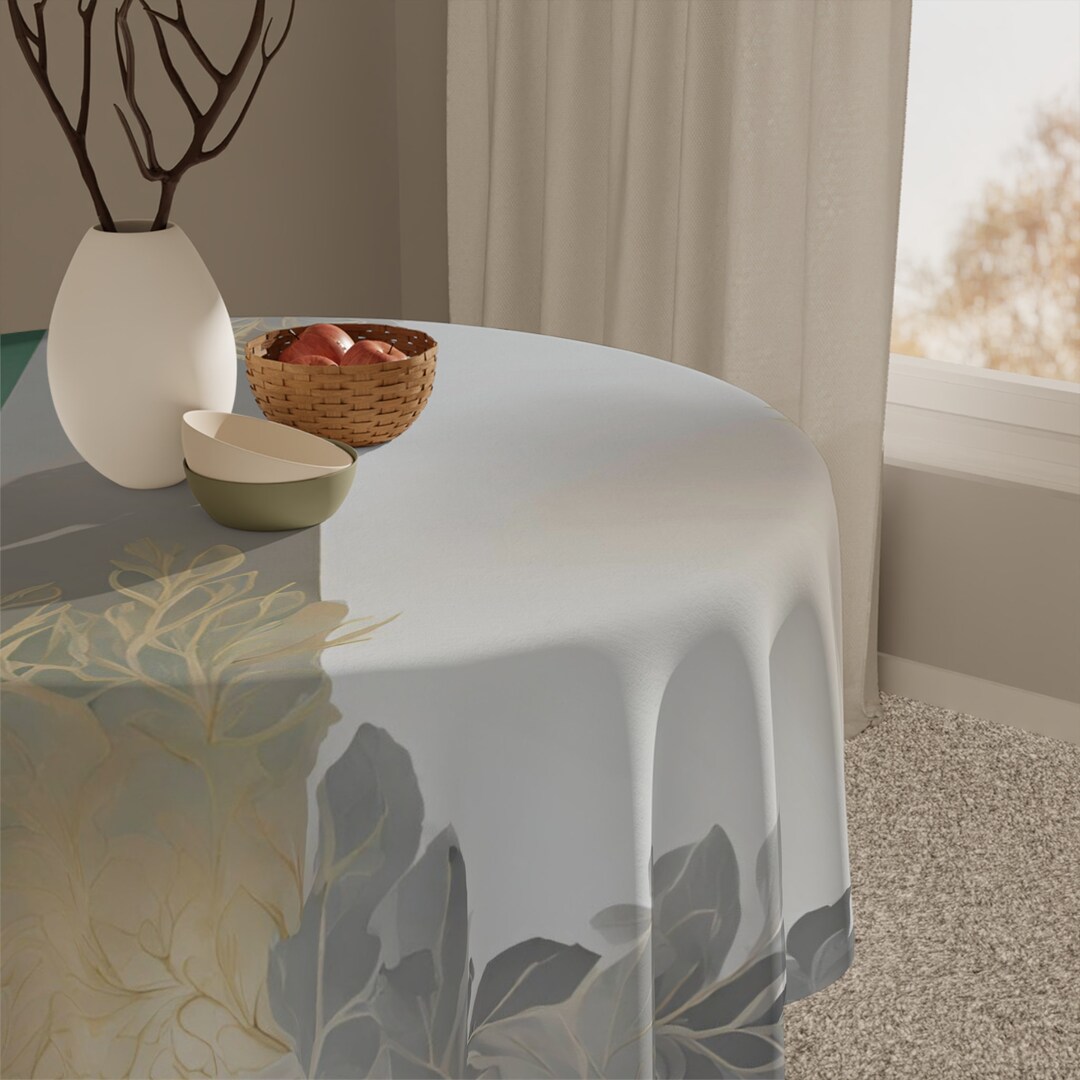 Square Tablecloth Floral Sage Green, Grey Muted Gold Tablecloth Shabby ...