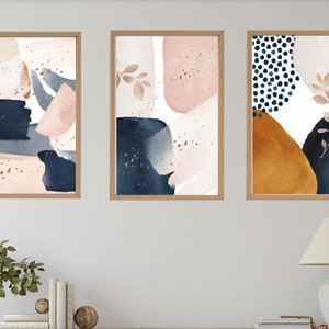 Boho Wall Decor Art Prints, Navy Blue, Rust Burnt Orange, Beige Floral ...