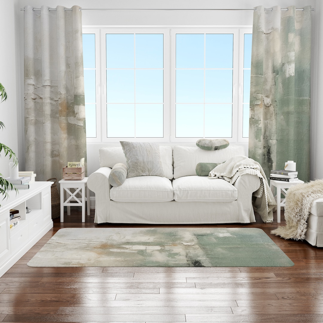 Boho Area Rug Abstract Sage Green, Ivory, off White Gradient Ombre ...