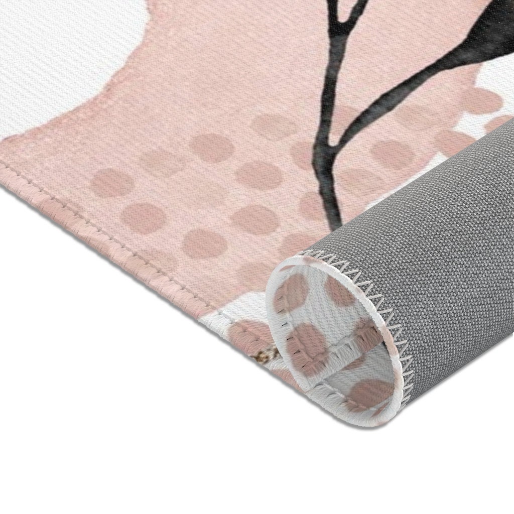 Boho Chic Abstract Area Rugs, Pastel Blush Pink Beige Black Ink Floral ...