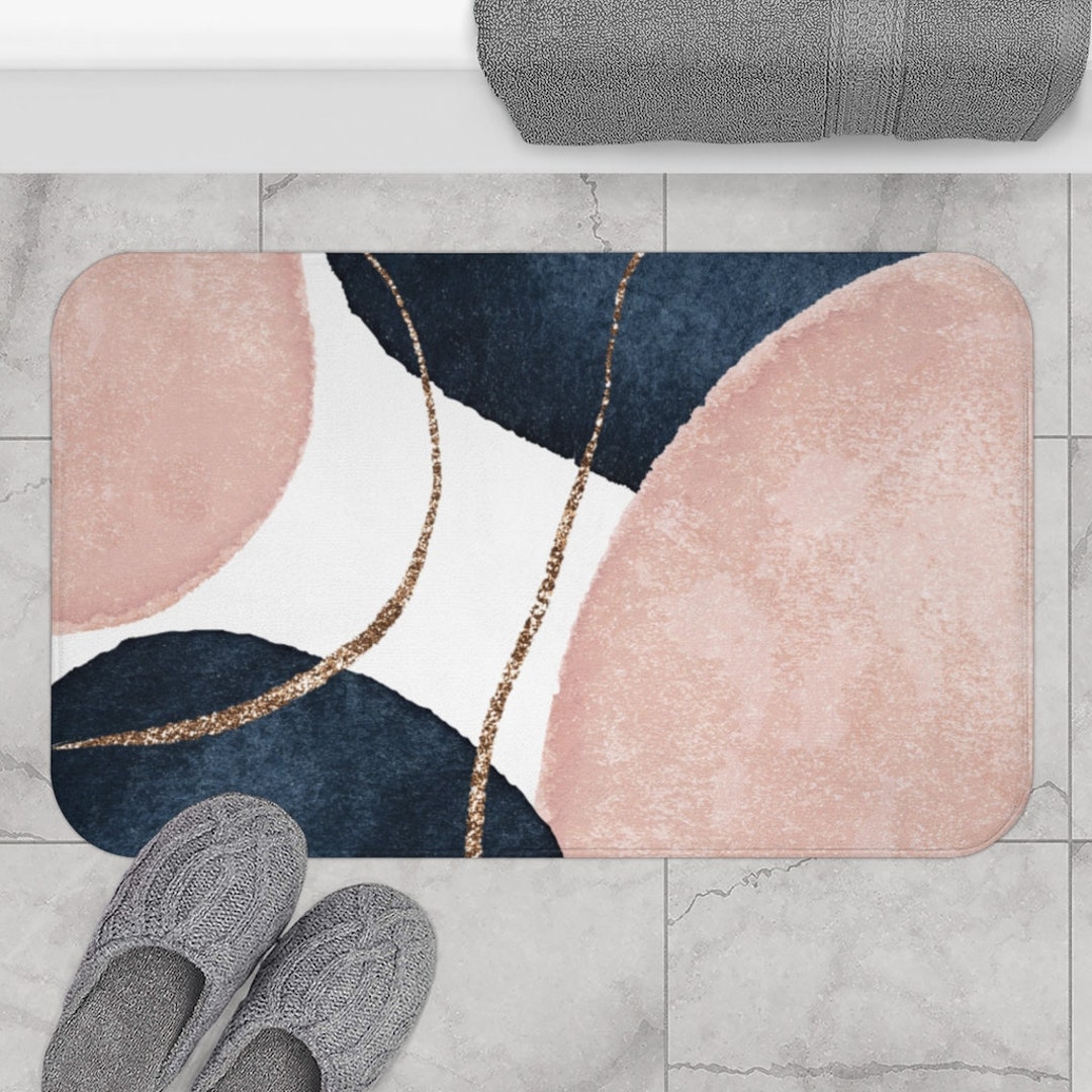 Boho Chic, Abstract Bath Mats and Rugs, Navy Blue, Blush Ivory Beige ...