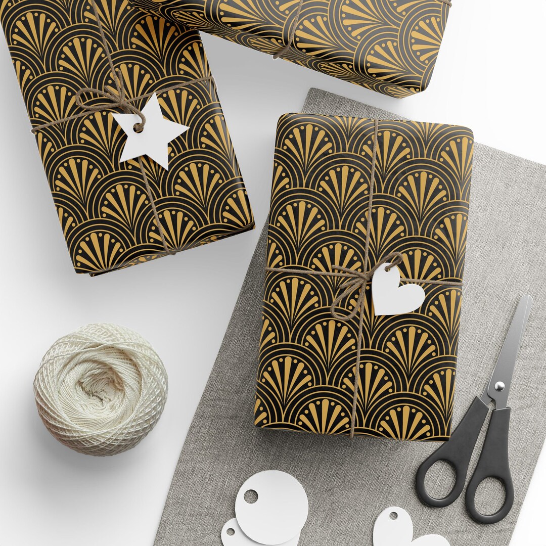 Art Deco Wrapping Paper Roll, Art Nouveau, Black Beige, Geometric ...